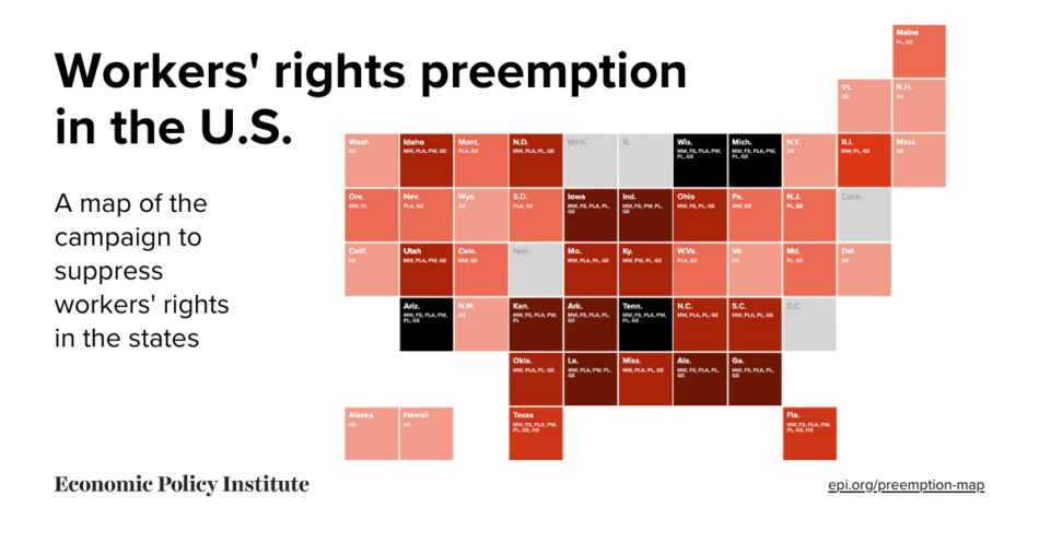 Workers’ rights preemption in the U.S.: A map of the campaign to ...